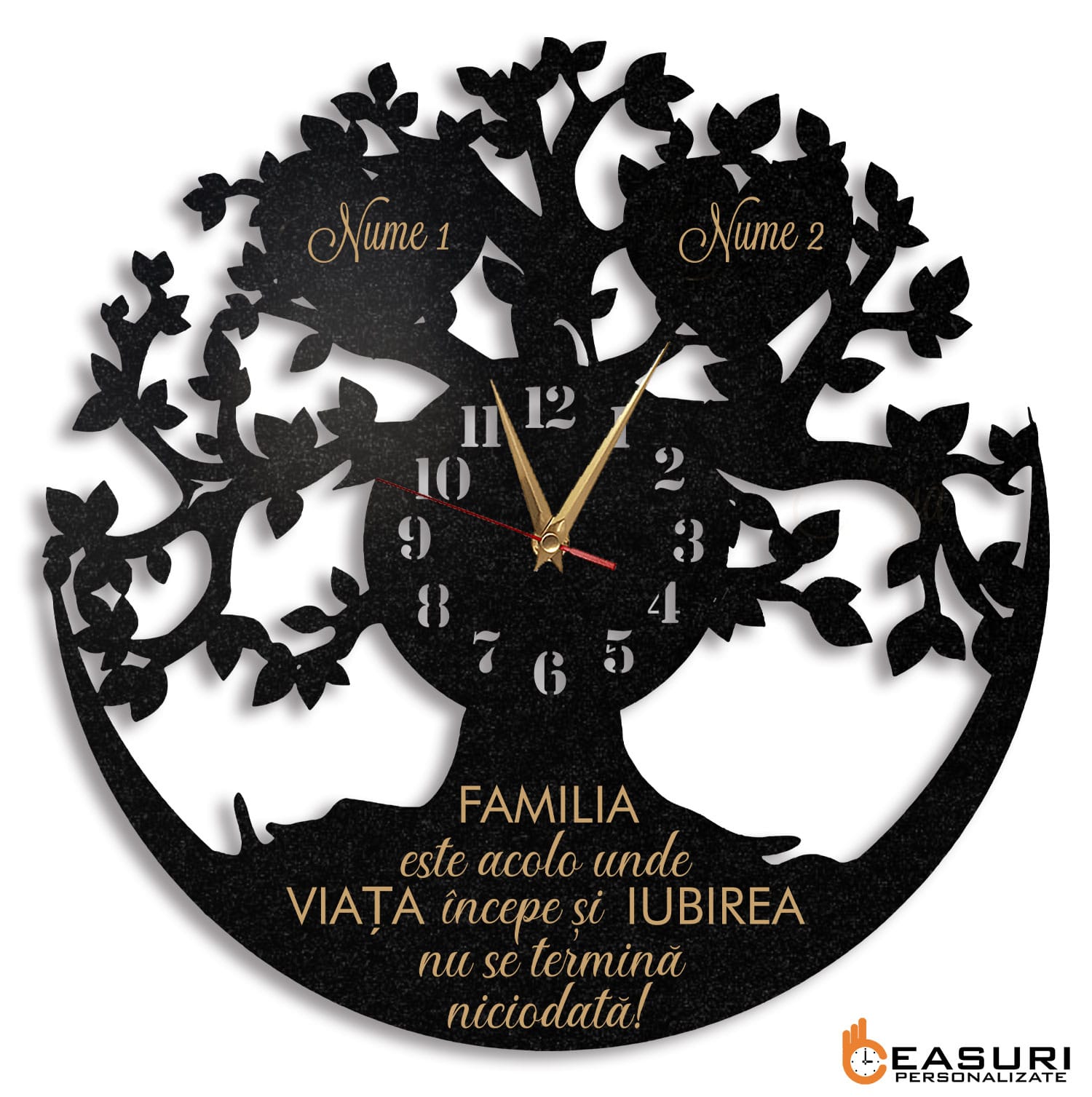Ceas cadou familie copacul vietii cu inimi gravate - Ceasuri Personalizate