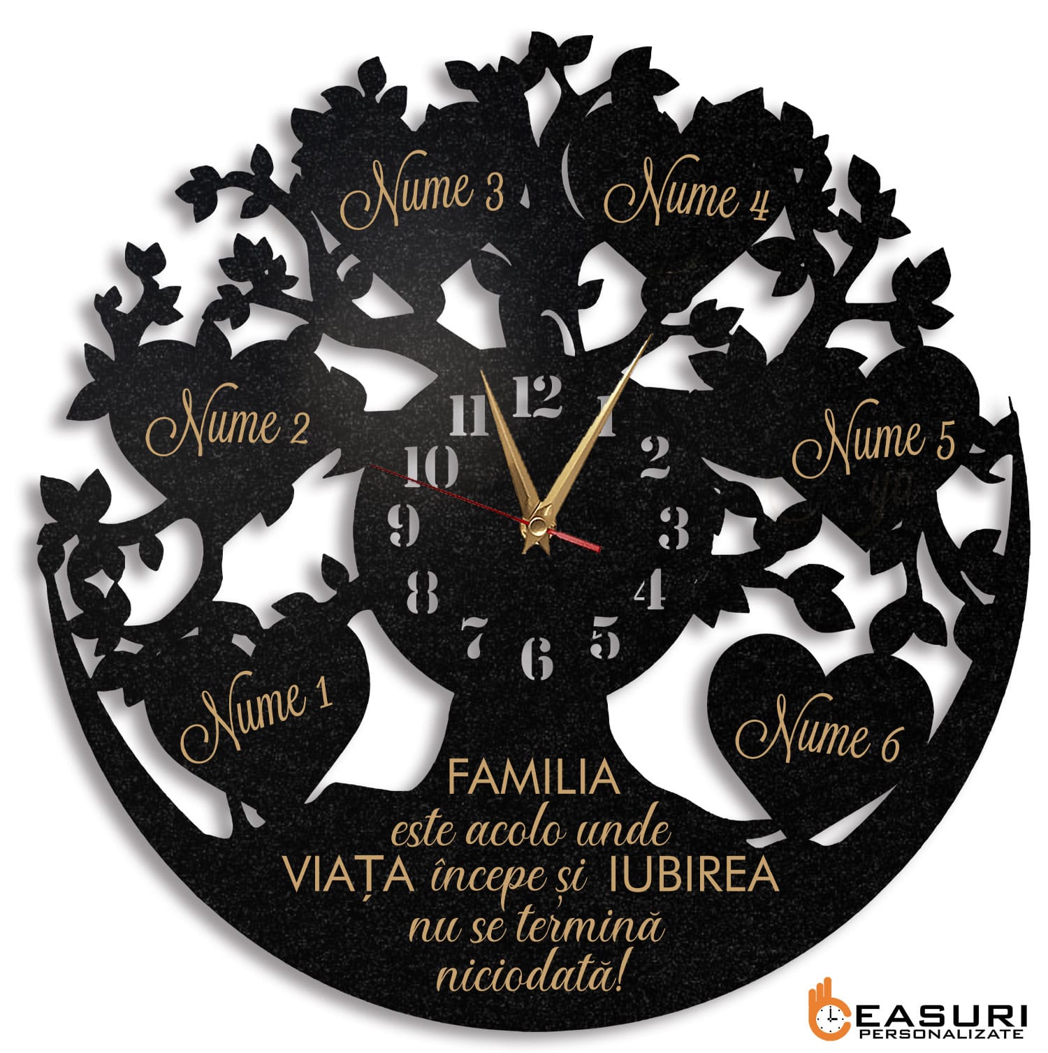 Ceas cadou familie copacul vietii cu inimi gravate - Ceasuri Personalizate
