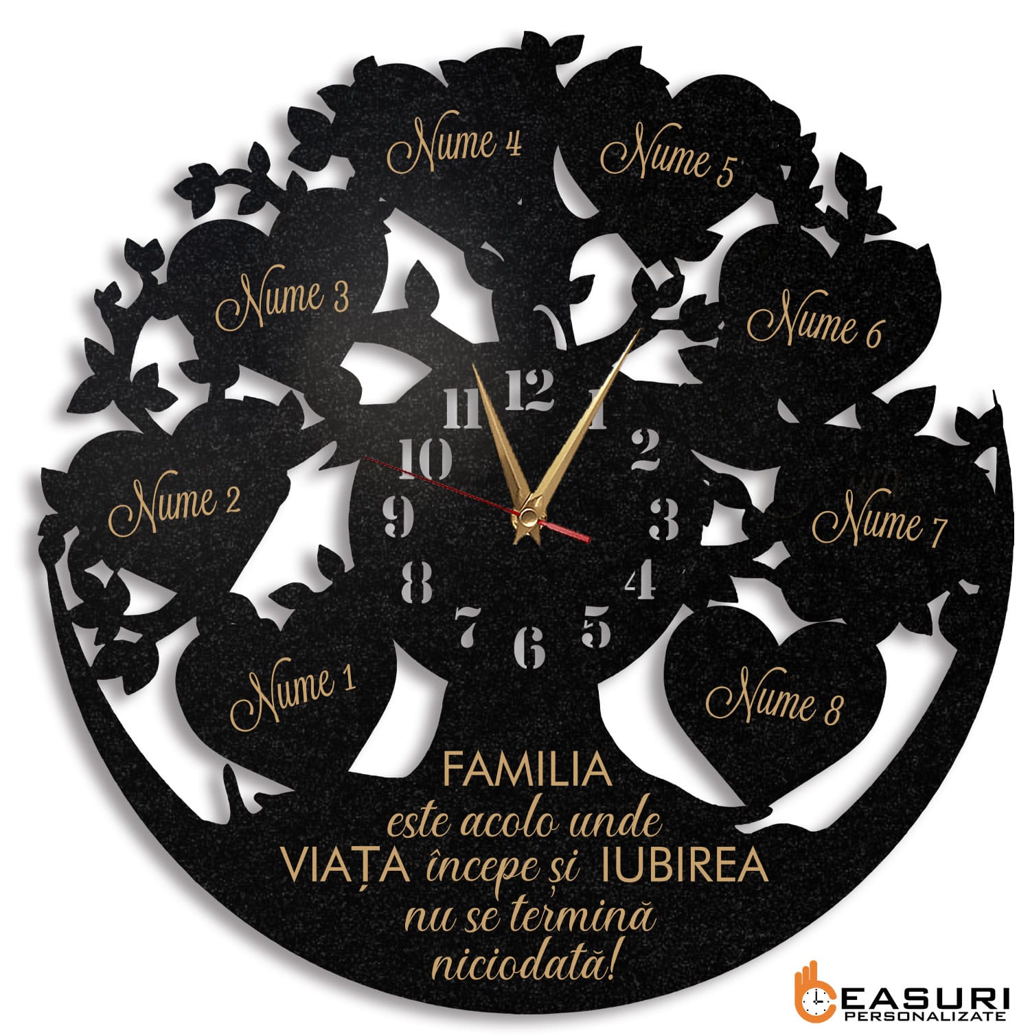Ceas cadou familie copacul vietii cu inimi gravate - Ceasuri Personalizate